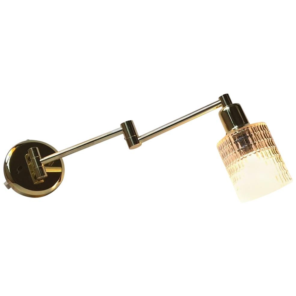 Vintage Danish Brass and Glass Swing Arm Wall Lamp from ABO, 1980s For ...