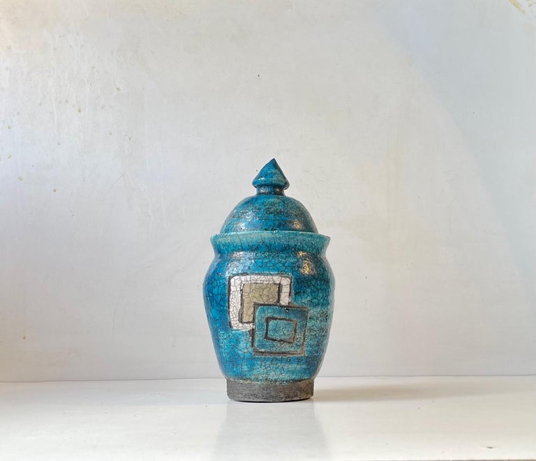 Vintage Danish Ceramic Cubist Urn in Turquoise Raku, 1970s For Sale at ...