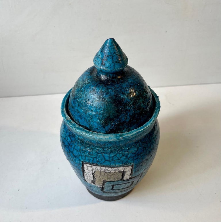 Vintage Danish Ceramic Cubist Urn in Turquoise Raku, 1970s For Sale at ...