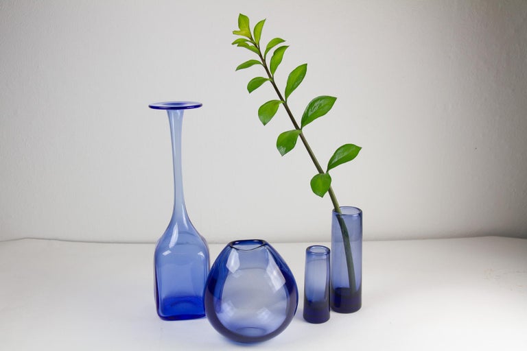 Vintage Danish Glass Vases "Sapphire Blue" by Holmegaard. Set of 4. For ...