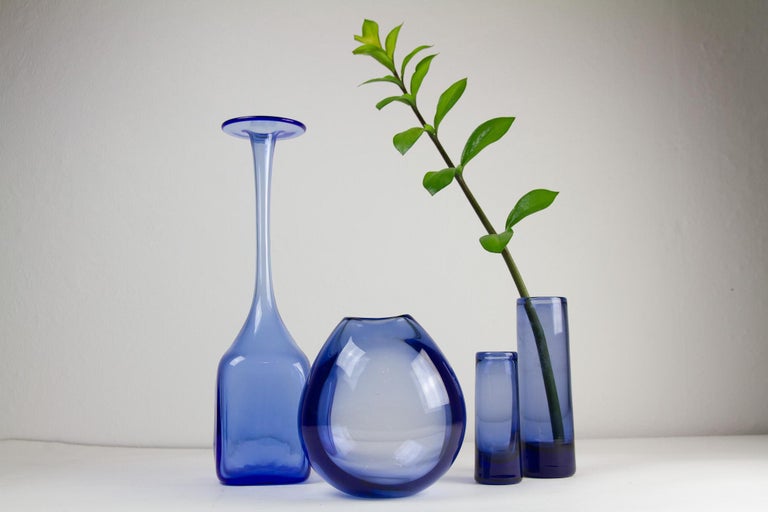 Vintage Danish Glass Vases "Sapphire Blue" by Holmegaard. Set of 4. For ...