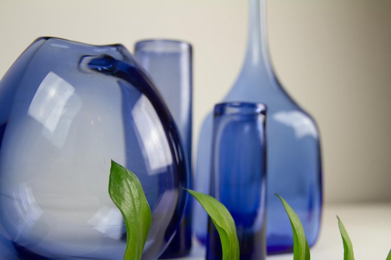 Vintage Danish Glass Vases "Sapphire Blue" by Holmegaard. Set of 4. For ...