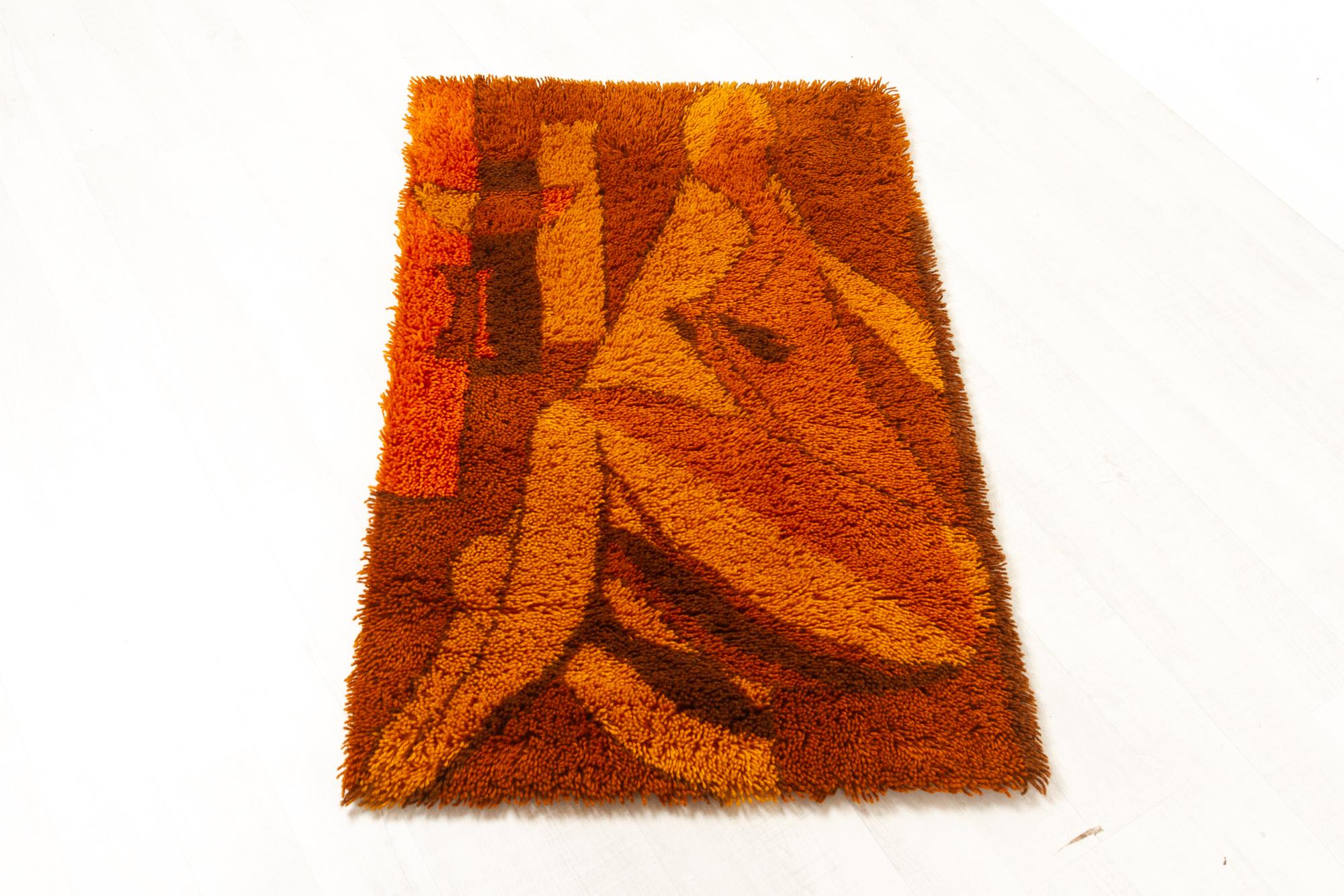 Vintage Danish High Pile Orange Wool Rya Rug by Gram, 1960s at 1stDibs