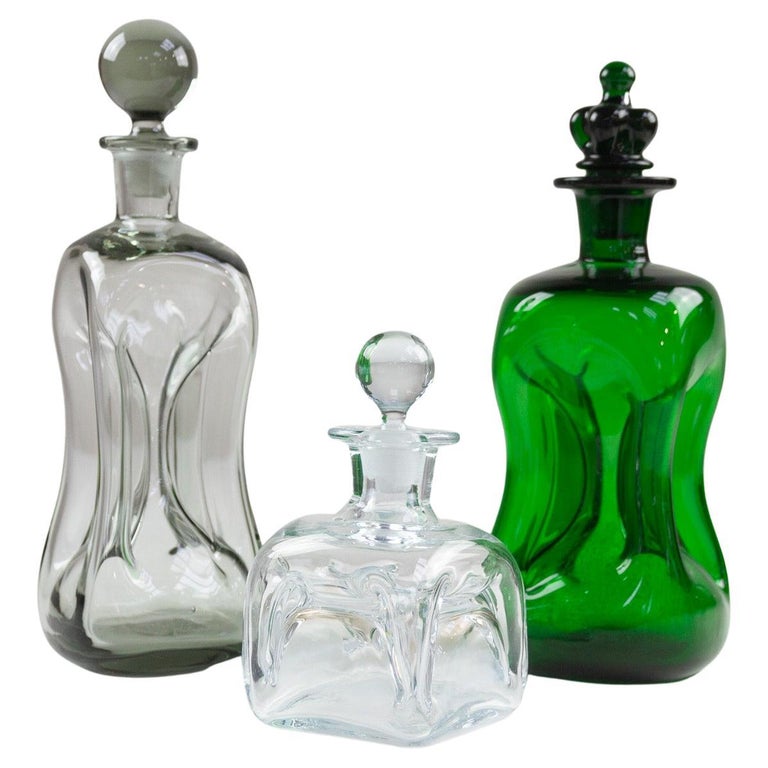 Vintage Danish Kluk Kluk Decanters by Holmegaard, Set of 3. For Sale at 1stDibs