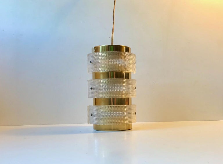 Vintage Danish Lucite and Brass Pendant Light by Lyfa, 1970s at 1stDibs | lucite pendant light