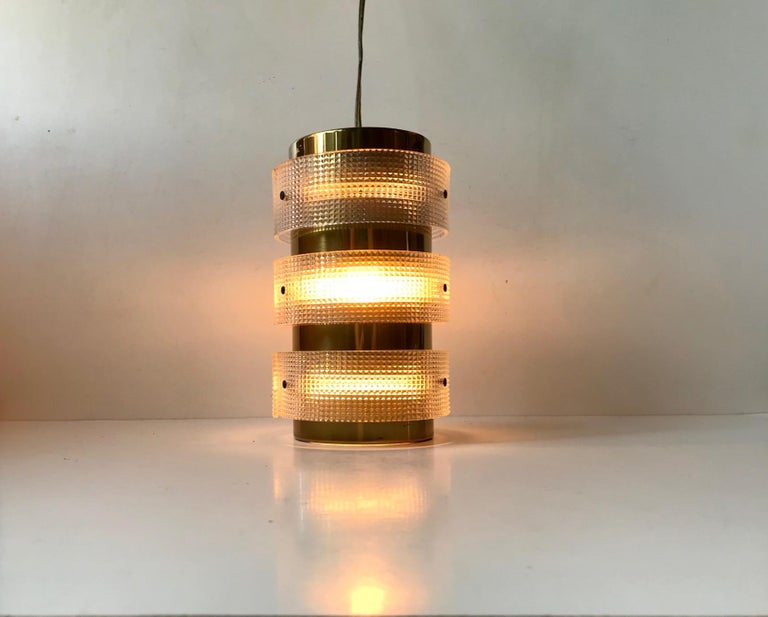 Vintage Danish Lucite and Brass Pendant Light by Lyfa, 1970s at 1stDibs | lucite pendant light
