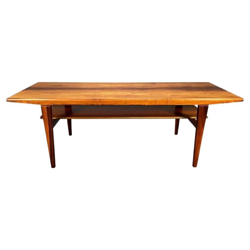 Vintage Mid Century Danish Modern Walnut Black Leather Top Coffee Table ...