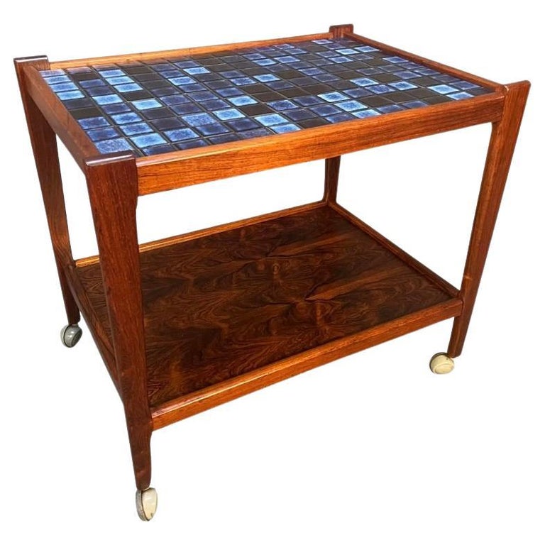 Vintage Danish Mid Century Modern Rosewood and Tiles Cocktail Cart For ...