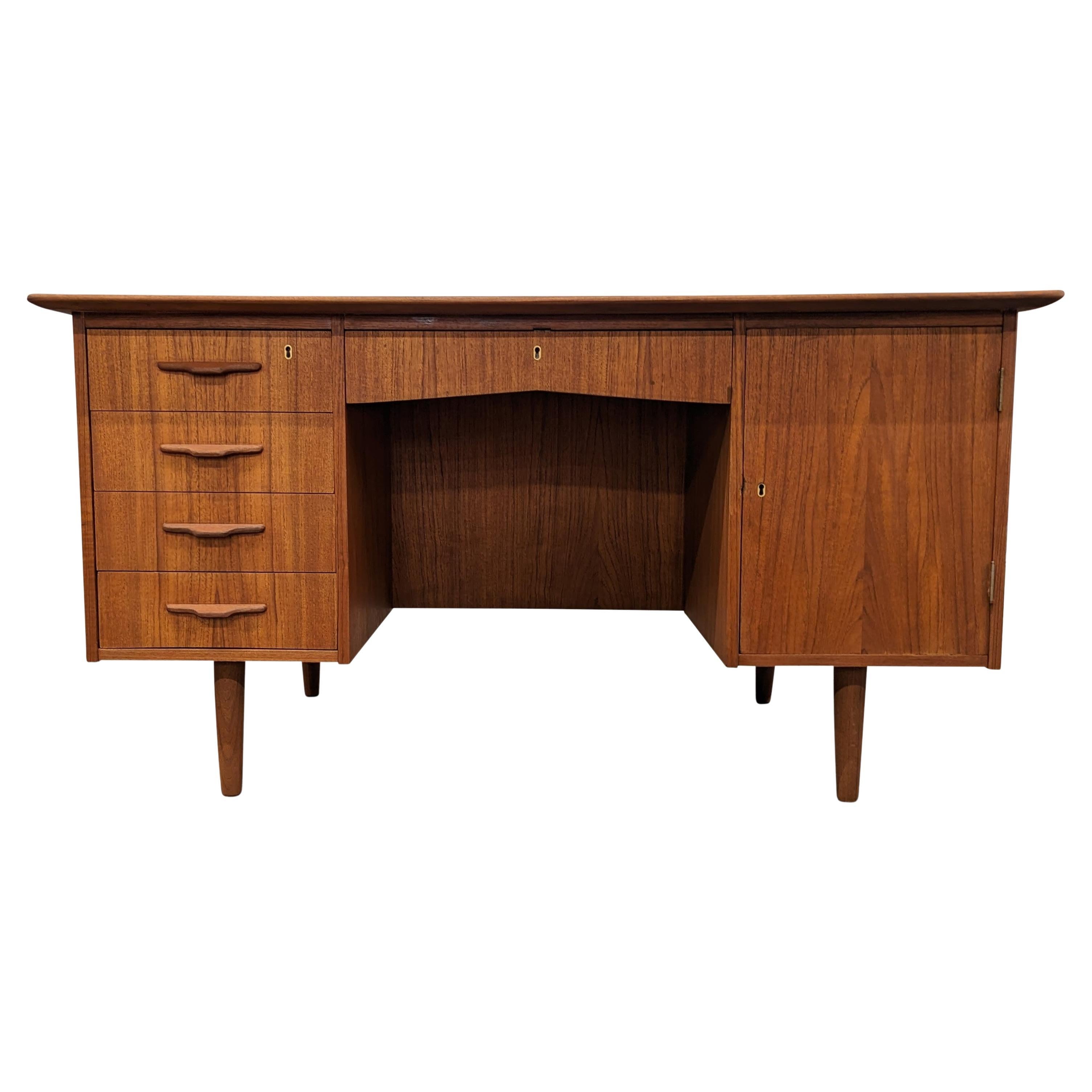 Danish Midcentury 3-Drawer Tambour Teak Roll Top Desk by Langeskov ...