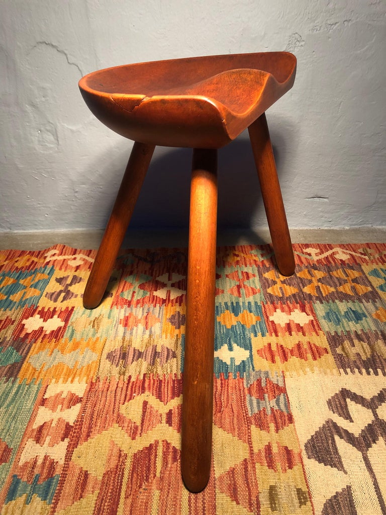 Vintage Danish Milking Stool in Beech Wood For Sale at 1stDibs