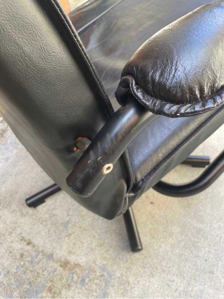 Vintage Danish Modern Leather Lounge Chair with Ottoman by Kebe 'Pair ...