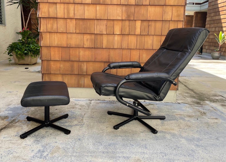 Vintage Danish Modern Leather Lounge Chair with Ottoman by Kebe 'Pair ...