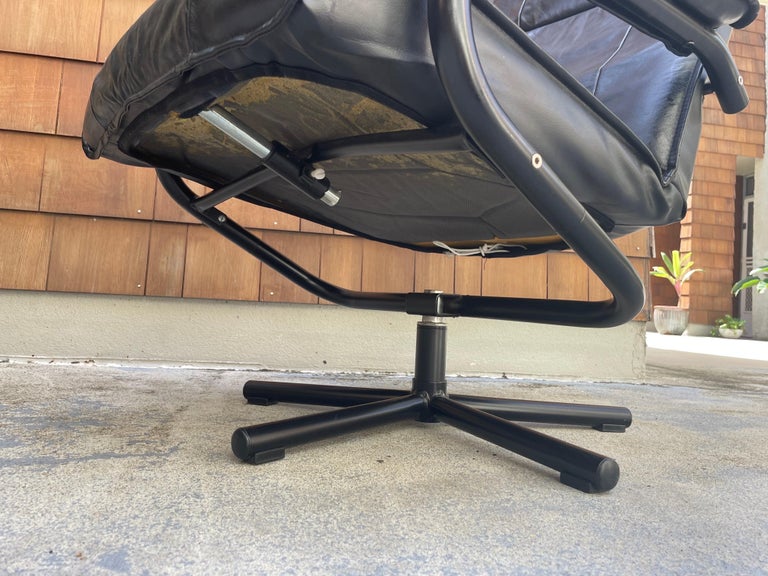 Vintage Danish Modern Leather Lounge Chair with Ottoman by Kebe 'Pair ...