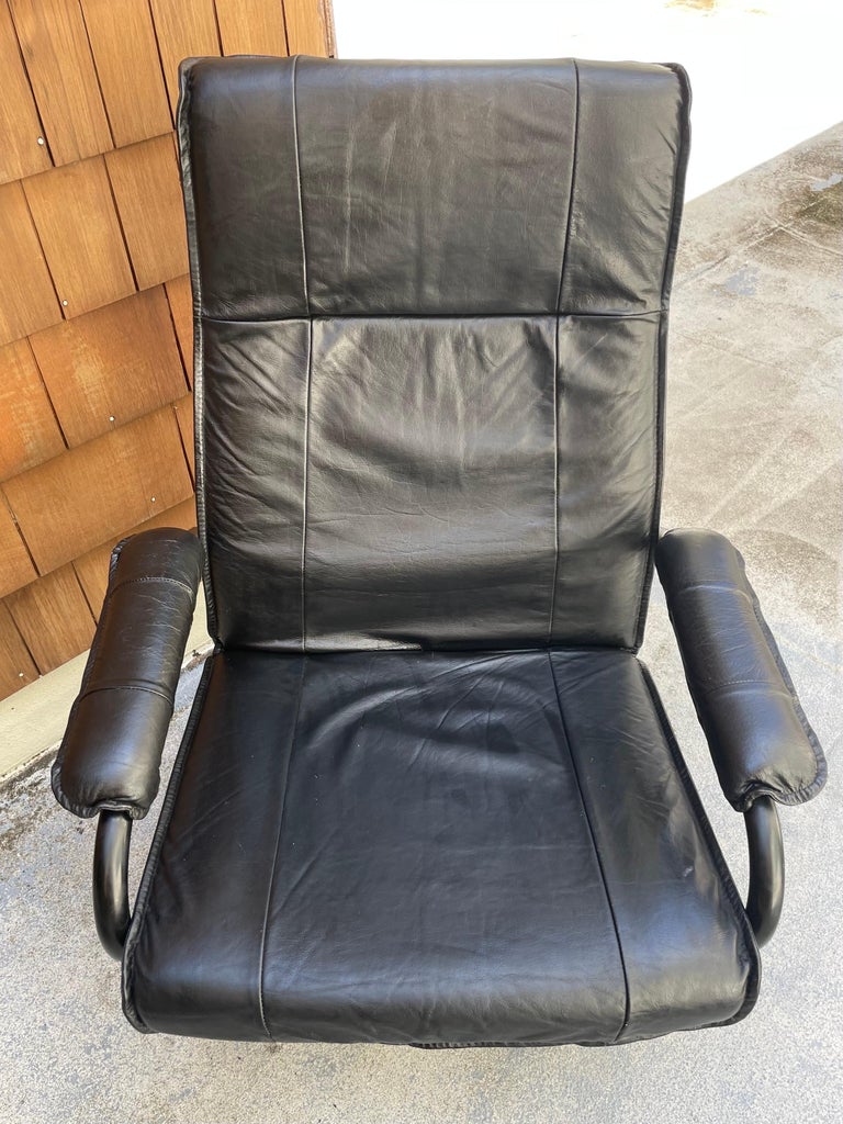 Vintage Danish Modern Leather Lounge Chair with Ottoman by Kebe 'Pair ...