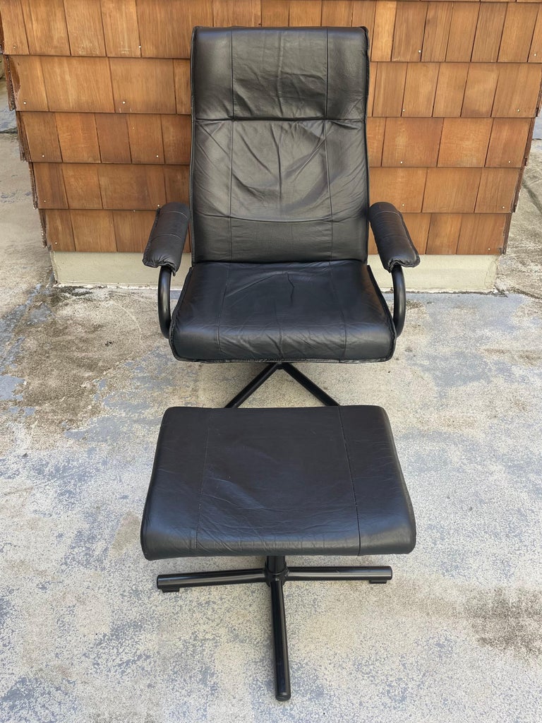 Vintage Danish Modern Leather Lounge Chair with Ottoman by Kebe at 1stDibs