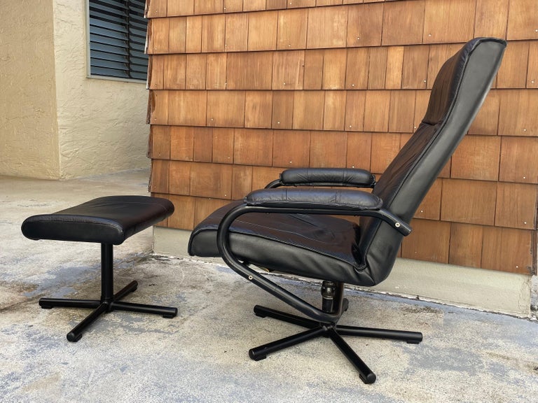 Vintage Danish Modern Leather Lounge Chair with Ottoman by Kebe at 1stDibs