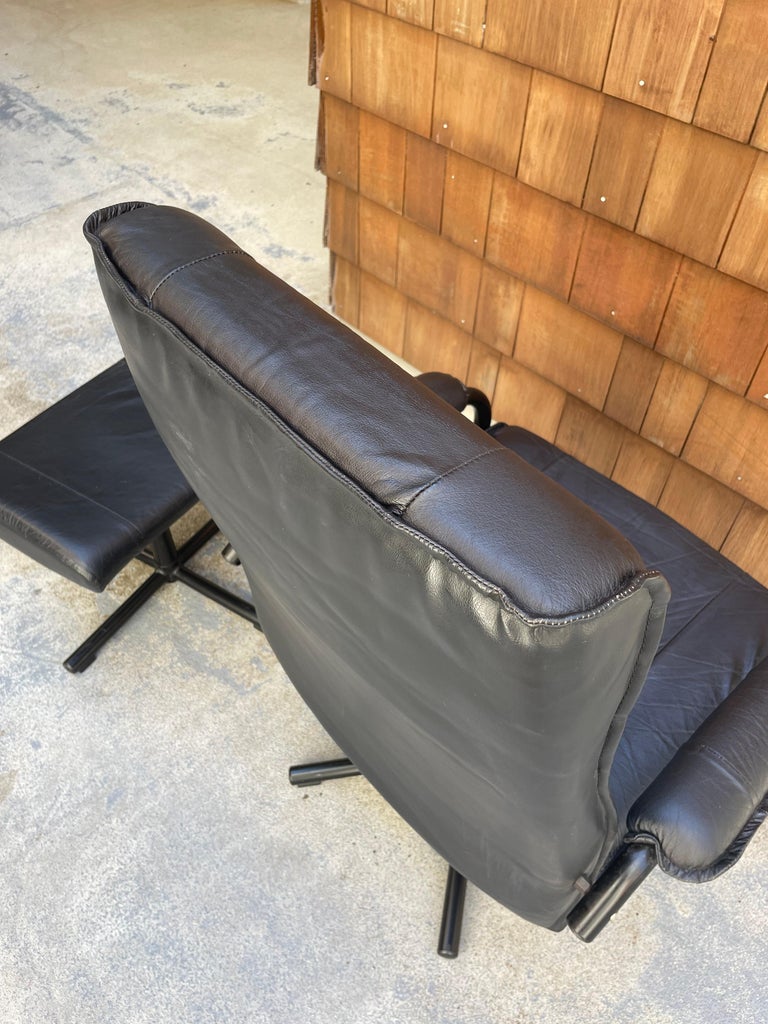 Vintage Danish Modern Leather Lounge Chair with Ottoman by Kebe at 1stDibs