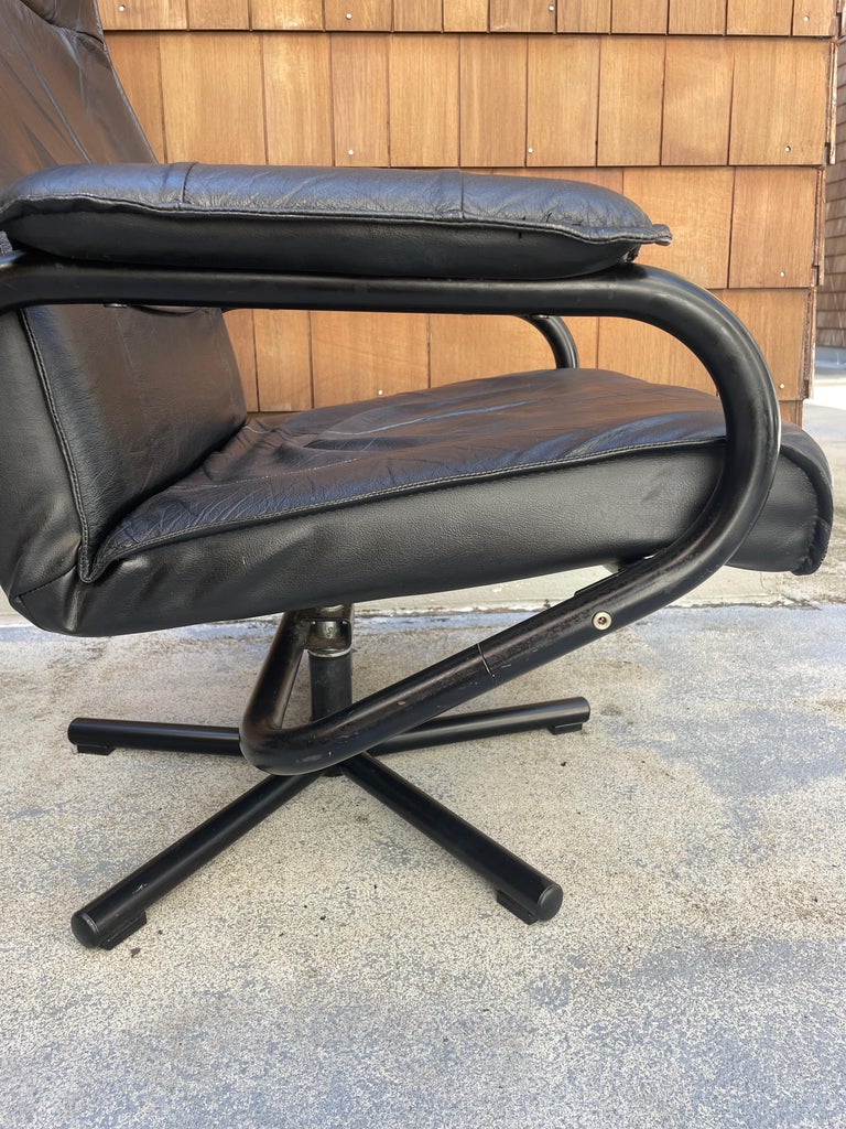 Vintage Danish Modern Leather Lounge Chair with Ottoman by Kebe at 1stDibs