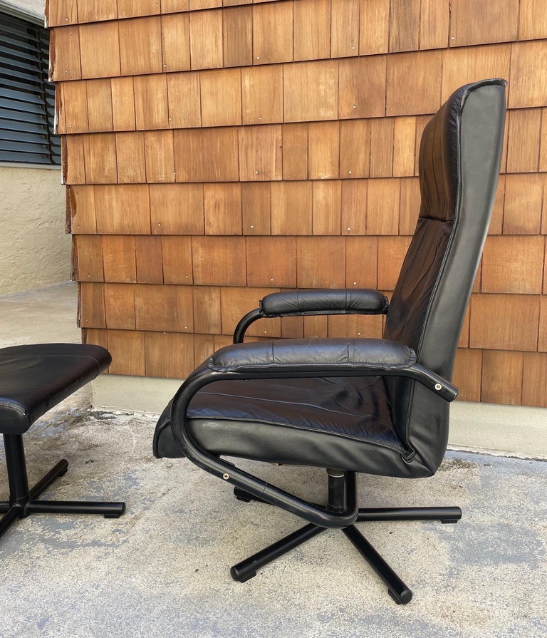 Vintage Danish Modern Leather Lounge Chair with Ottoman by Kebe at 1stDibs