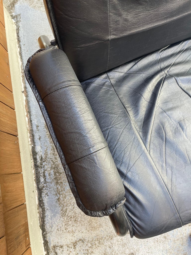 Vintage Danish Modern Leather Lounge Chair with Ottoman by Kebe at 1stDibs