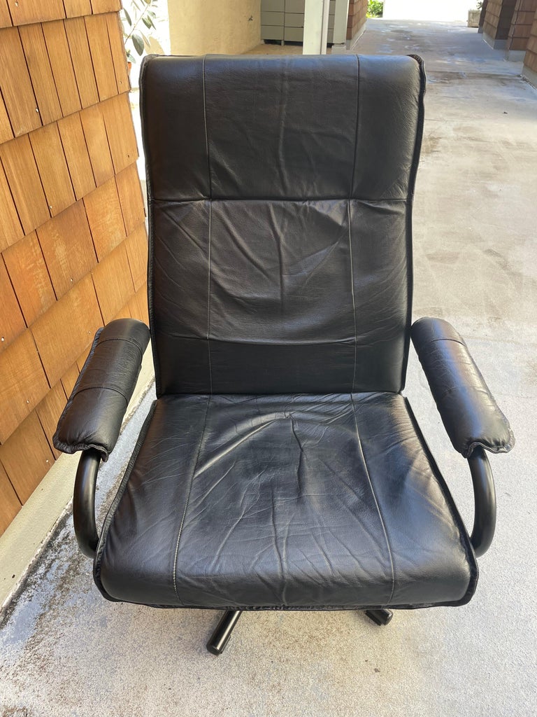 Vintage Danish Modern Leather Lounge Chair with Ottoman by Kebe at 1stDibs