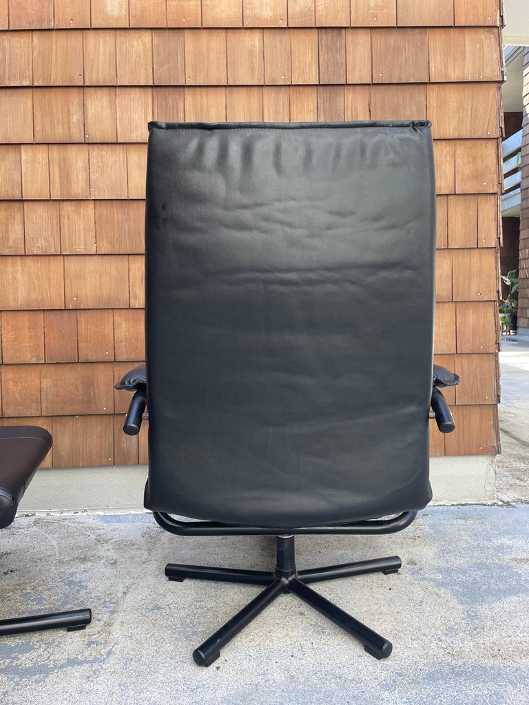 Vintage Danish Modern Leather Lounge Chair with Ottoman by Kebe at 1stDibs