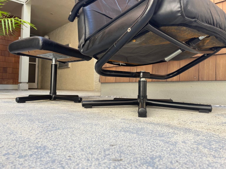 Vintage Danish Modern Leather Lounge Chair with Ottoman by Kebe at 1stDibs