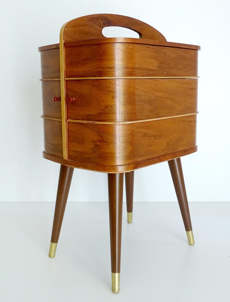 Vintage Danish Modern Sewing Box Storage Drawers Case, Teak Plywood ...