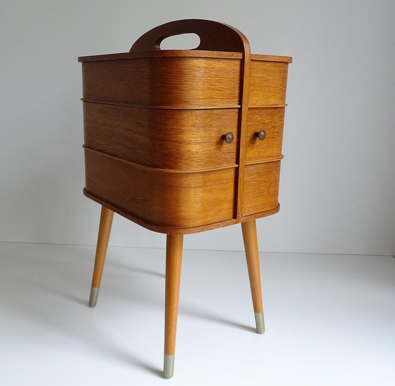 Vintage Danish Modern Sewing Box Storage Drawers Case, Teak Plywood ...