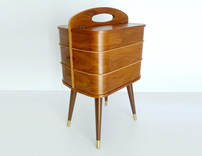 Vintage Danish Modern Sewing Box Storage Drawers Case, Teak Plywood ...