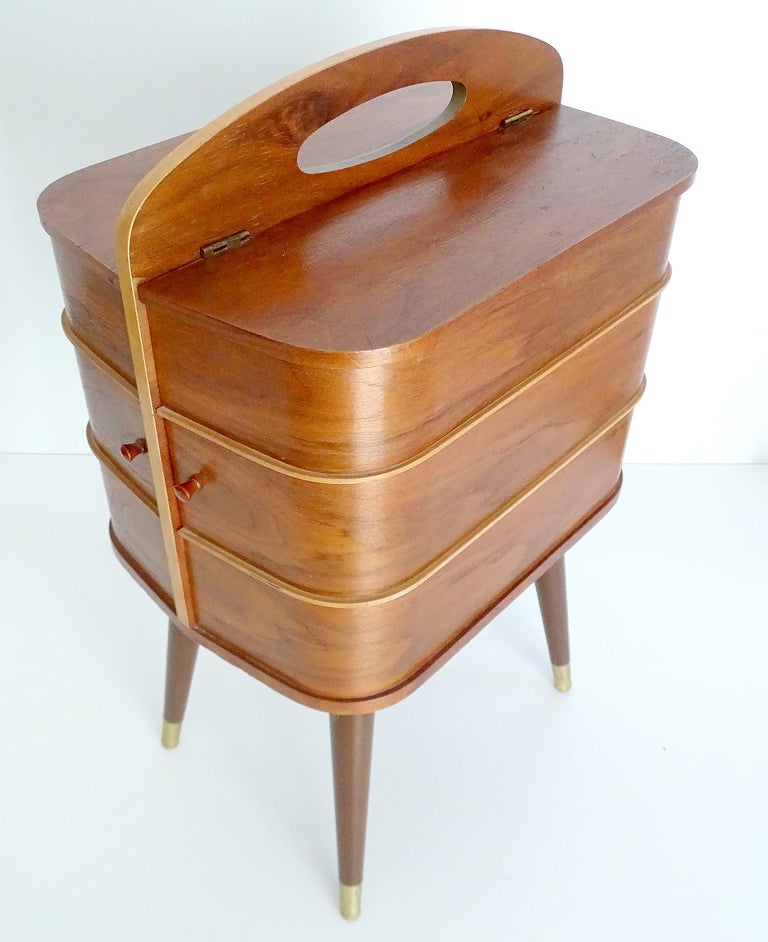 Vintage Danish Modern Sewing Box Storage Drawers Case, Teak Plywood ...
