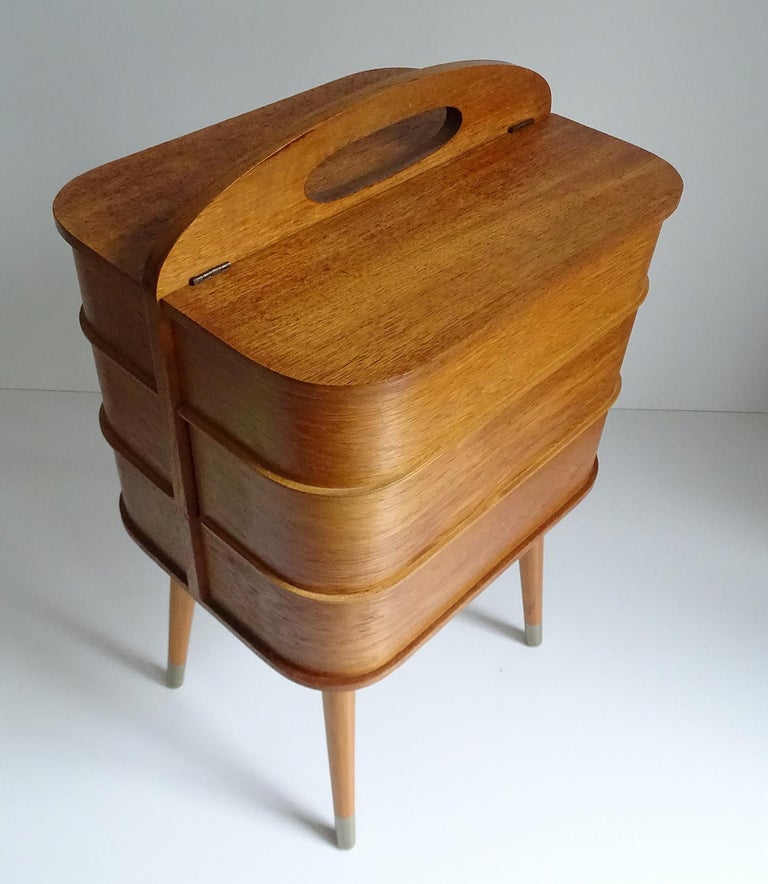 Vintage Danish Modern Sewing Box Storage Drawers Case, Teak Plywood ...