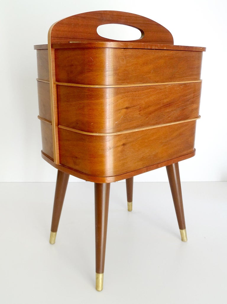 Vintage Danish Modern Sewing Box Storage Drawers Case, Teak Plywood ...