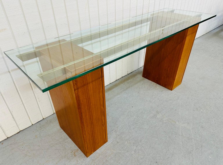 Vintage Danish Modern Teak Glass Top Console Table For Sale at 1stDibs