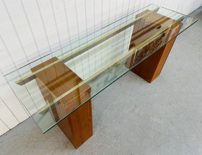 Vintage Danish Modern Teak Glass Top Console Table For Sale at 1stDibs
