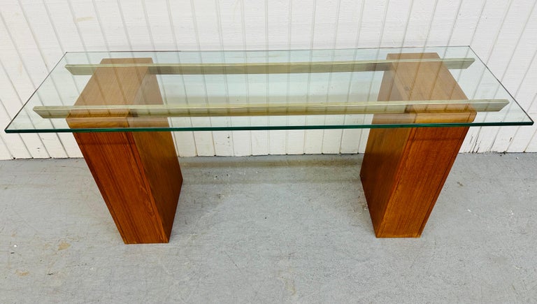 Vintage Danish Modern Teak Glass Top Console Table For Sale at 1stDibs