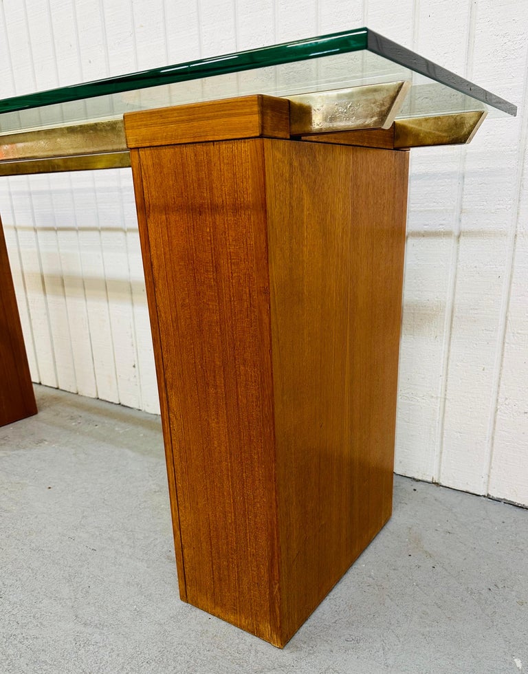Vintage Danish Modern Teak Glass Top Console Table For Sale at 1stDibs