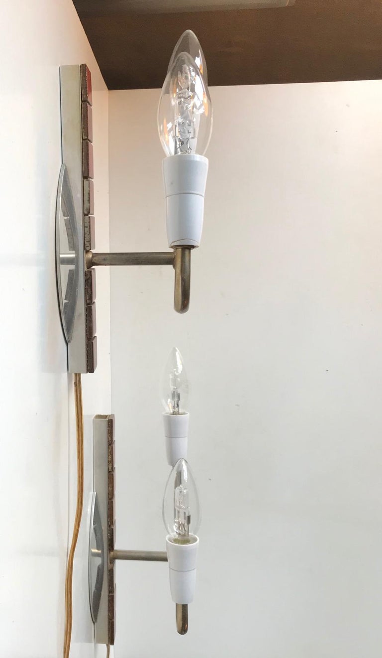 Vintage Danish Polished Aluminium Dual Sconces with Maroon Tiles, 1970s ...