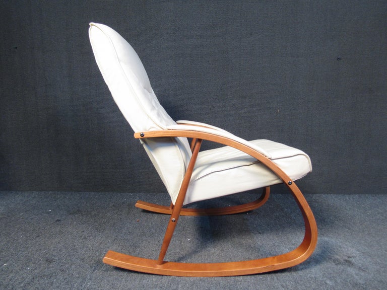 Vintage Danish Rocker by Unico in Teak and Leather For Sale at 1stDibs