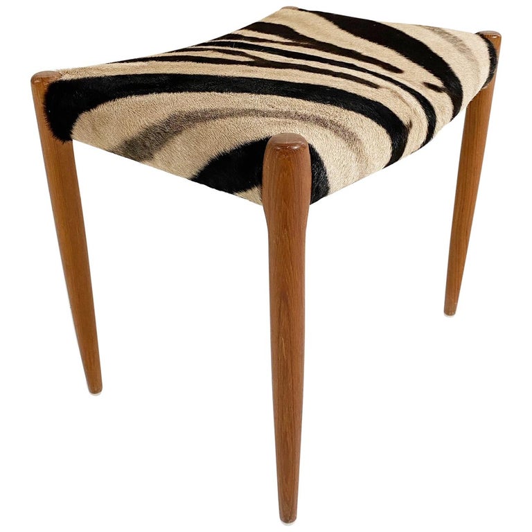 Vintage Danish Stool Restored in Zebra Hide at 1stDibs