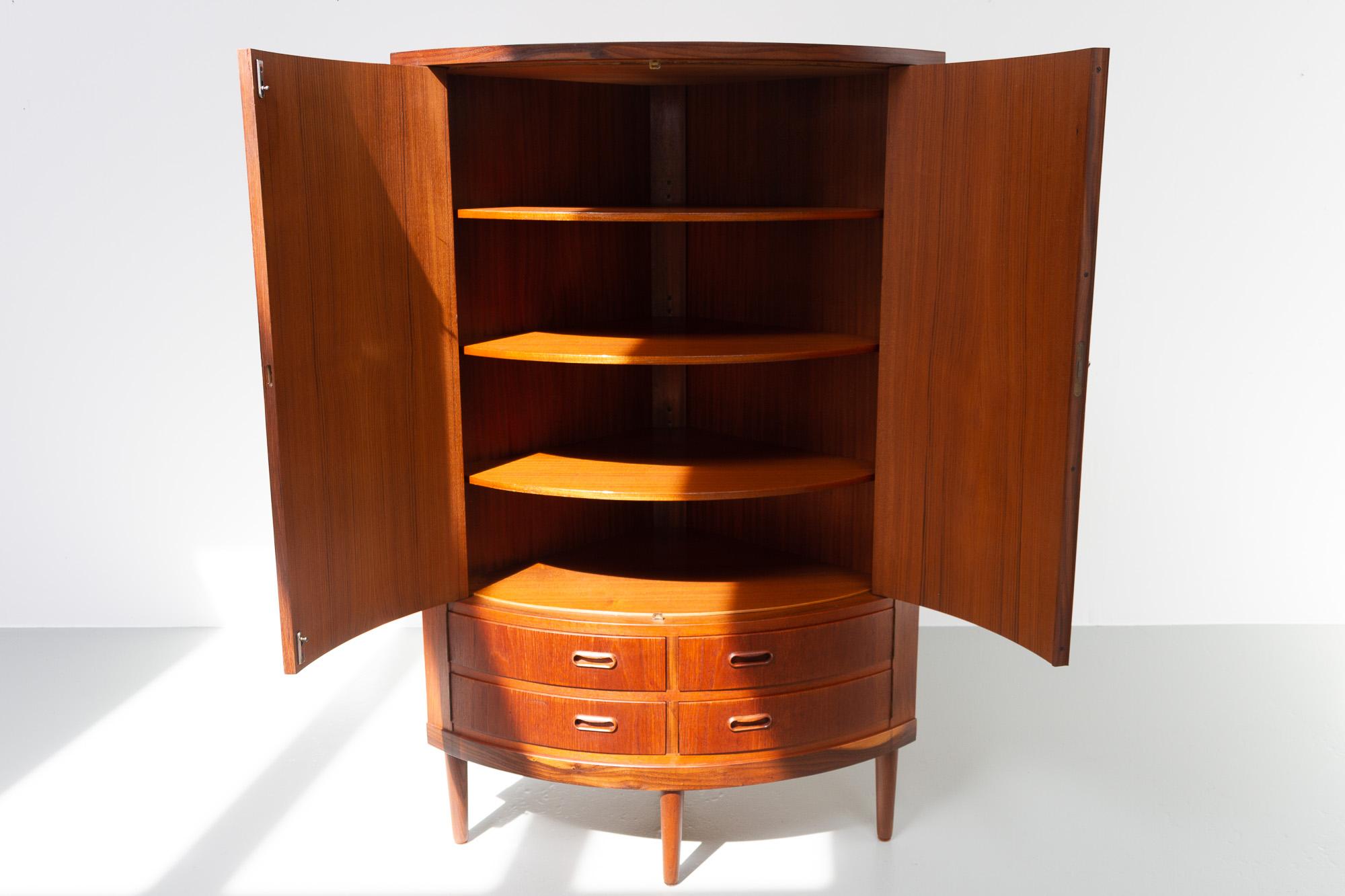 Vintage Danish Teak Corner Cabinet with Curved Front, 1950s at 1stDibs