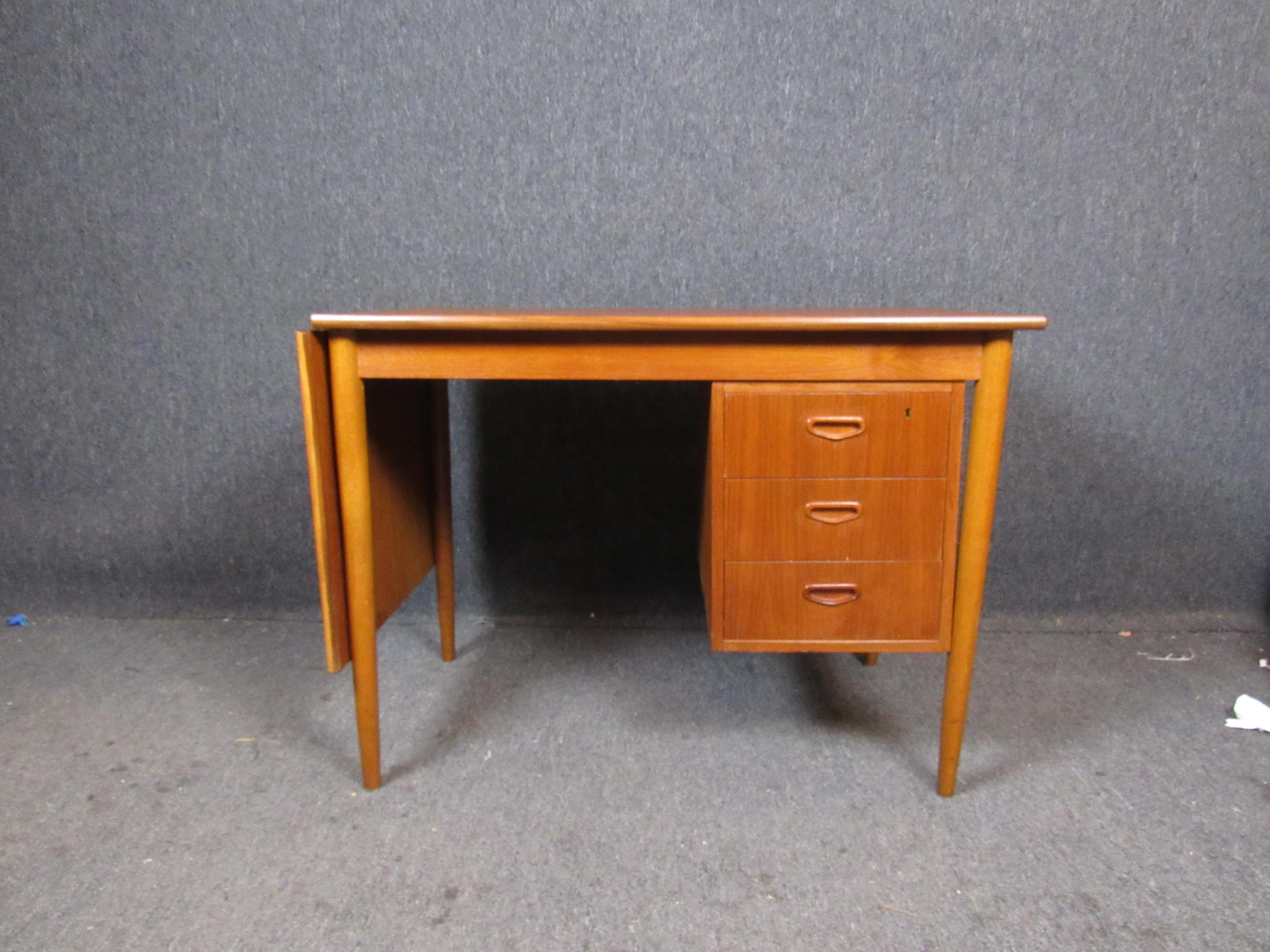 Vintage Danish Teak Drop Leaf Desk For Sale at 1stDibs