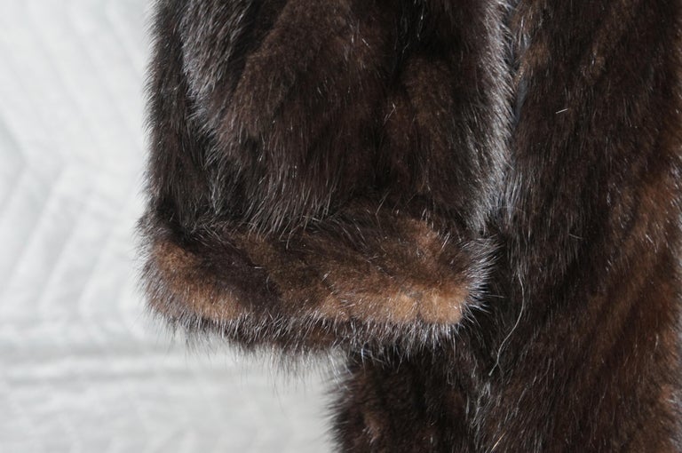 Vintage Dark Brown Full Length Chevron Mink Fur Coat Womens Jacket For ...