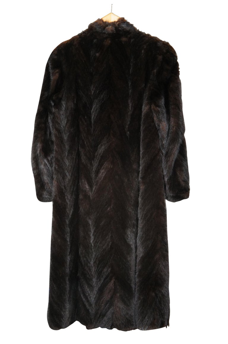 Vintage Dark Brown Full Length Chevron Mink Fur Coat Womens Jacket For ...