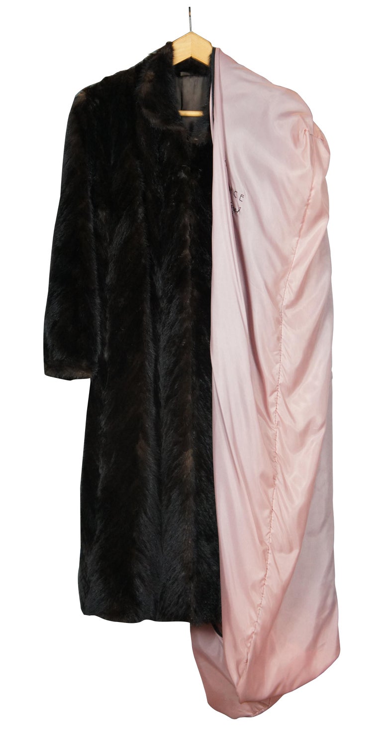 Vintage Dark Brown Full Length Chevron Mink Fur Coat Womens Jacket For ...