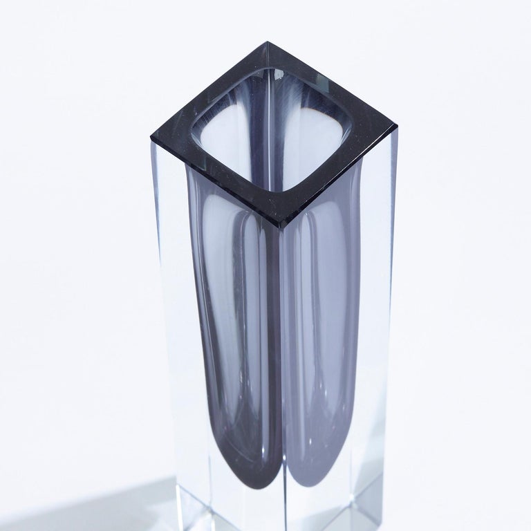 Vintage Dark Green Faceted Sommerso Murano Glass Vase For Sale at 1stDibs