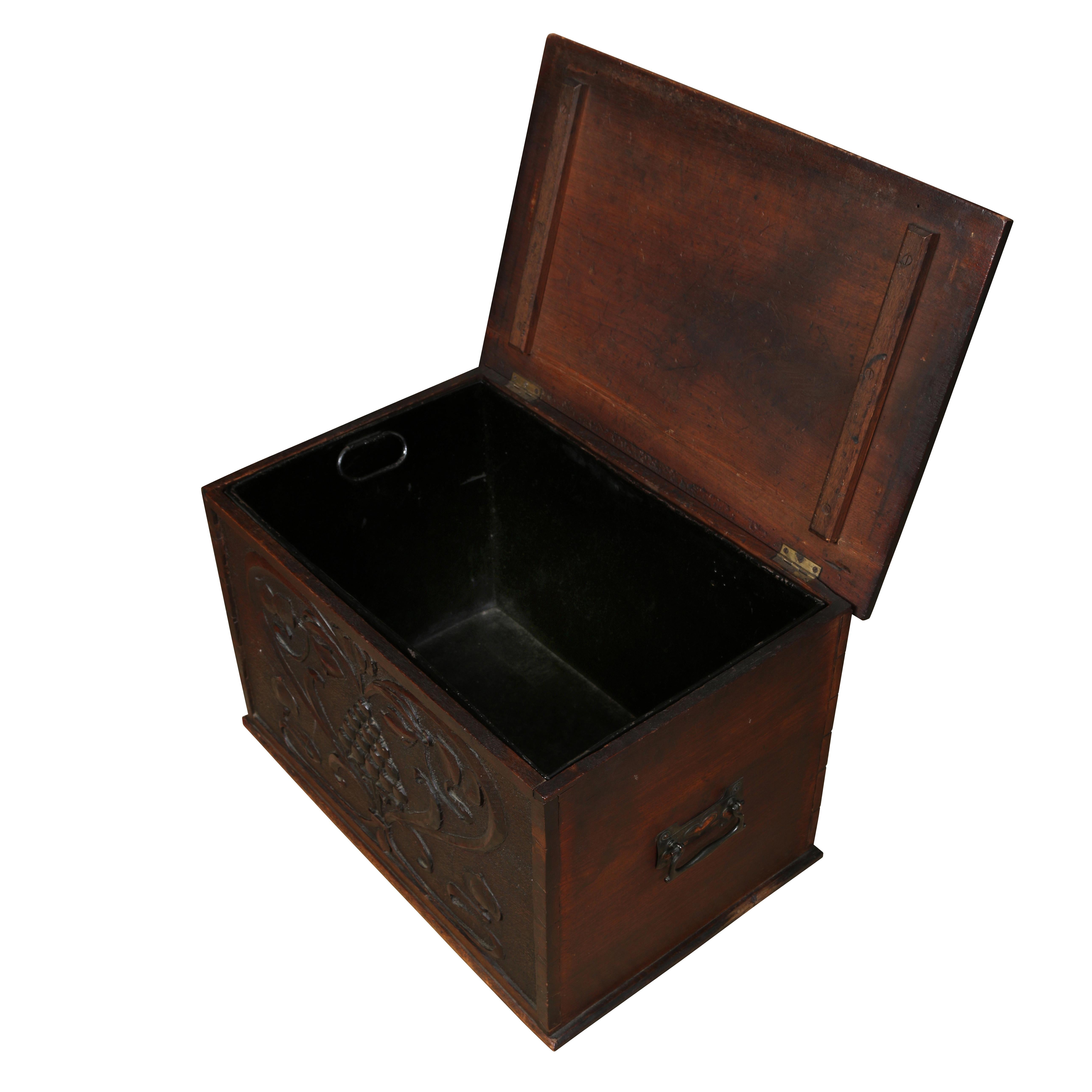 Vintage Dark Oak Box with Wrought Iron Handles For Sale at 1stDibs