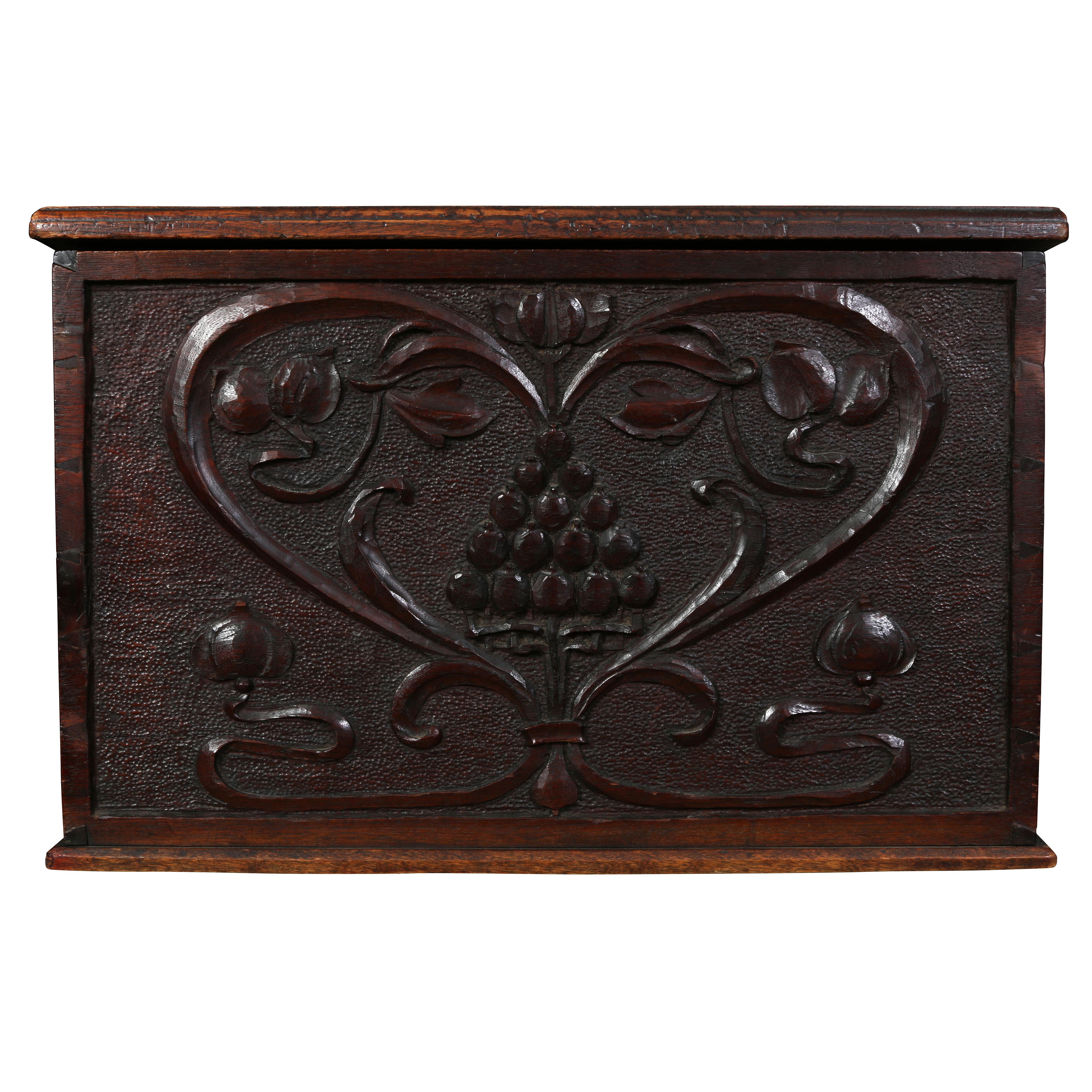 Vintage Dark Oak Box with Wrought Iron Handles For Sale at 1stDibs