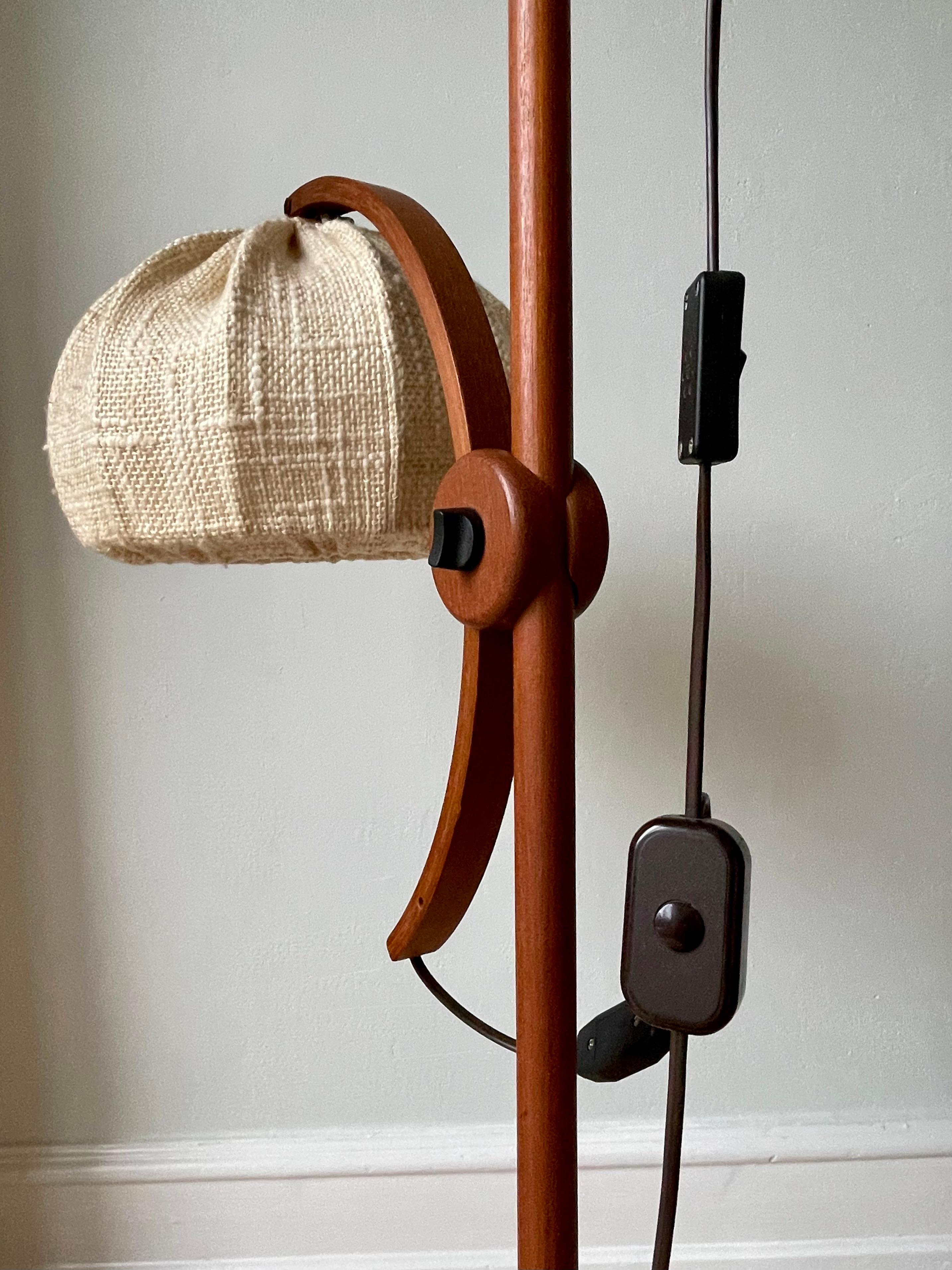 Vintage Dark Wood Adjustable Floor Lamp with Fabric Shades, 1960s For ...