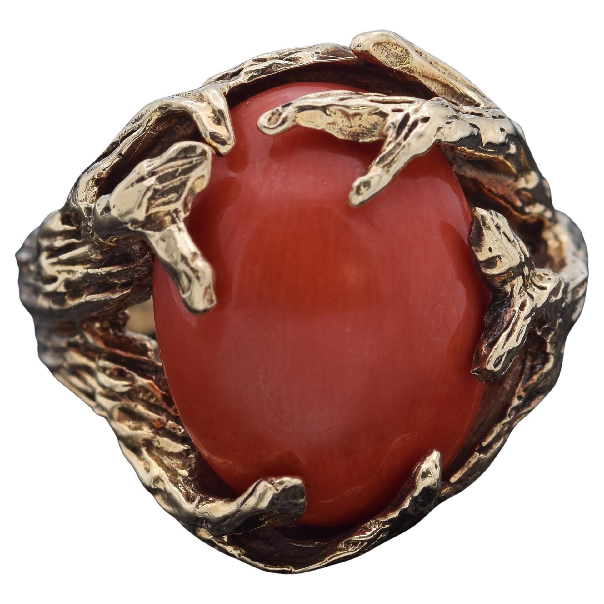 Vintage Dason Red Coral Yellow Gold Cocktail Ring Size 6.5 For Sale at ...